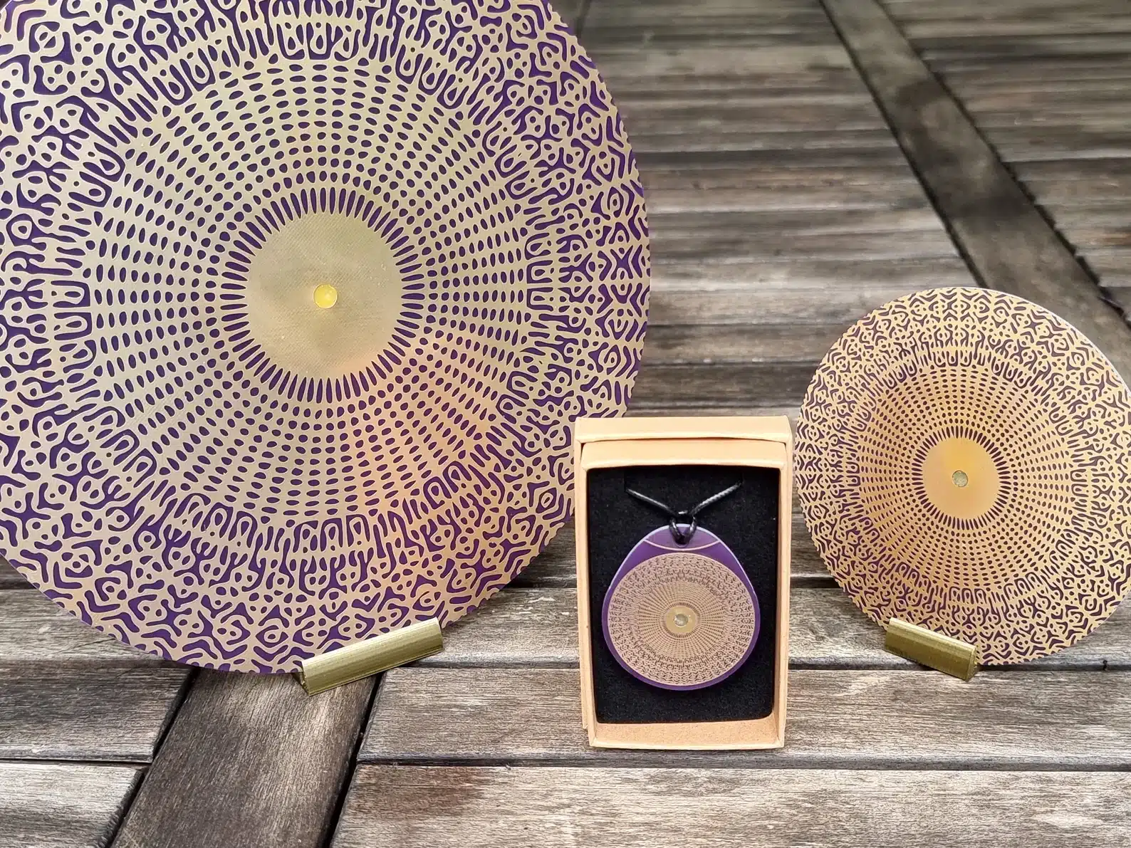 Pack Cymatique 528 Hz: disques 20 cm, 10 cm, pendentif avec supports ...